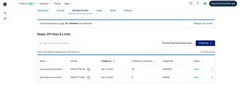 Managing Api Keys Deepl Documentation