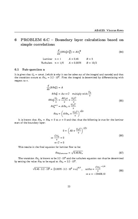 Viscous Flow 6c Ae4120 Viscous Flows 6 Problem 6 Boundary Layer