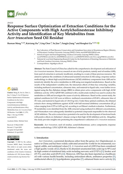 Pdf Response Surface Optimization Of Extraction Conditions For The