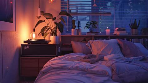 A Bedroom With A Bed And A Plant In The Corner Premium Ai Generated Image