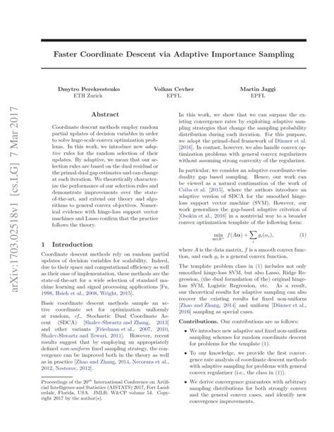 Faster Coordinate Descent Via Adaptive Importance Sampling Deepai