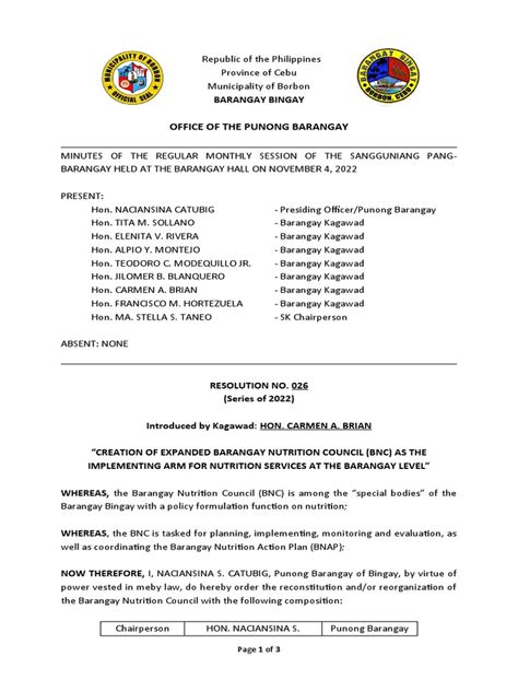 Resolution Bns Reorganization Pdf Government