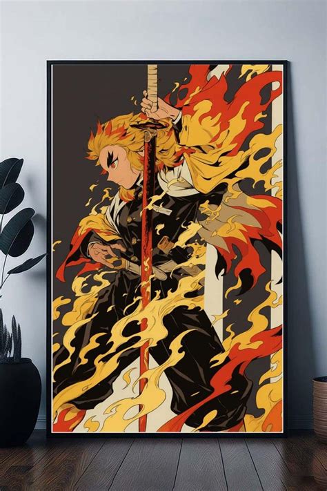 Flame Hashira Digital Art Png Anime Sword Fighter Wall Decor