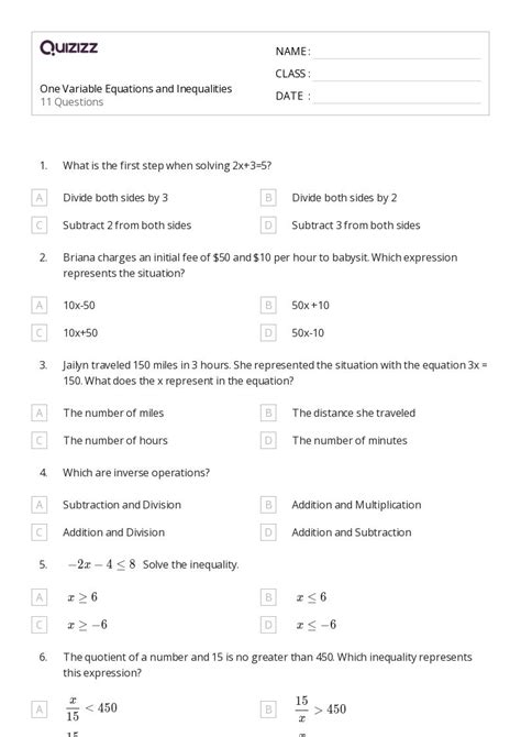50 One Variable Equations Worksheets On Quizizz Free And Printable