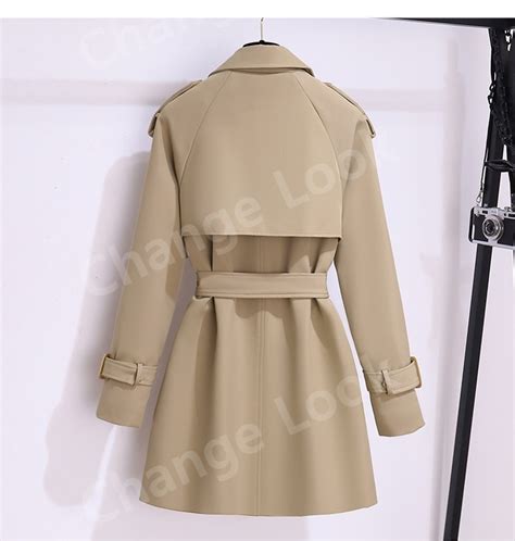 더블버튼 하프 트렌치코트 허리스트링