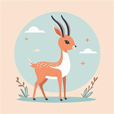 Premium Ai Image Cute Gazella Flat Cartoon Illustration