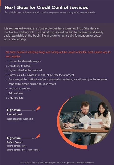 next steps for credit control services one pager sample example