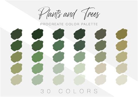 PLANTS And TREES Color Palette Procreate Swatches Ipad Greenery Etsy