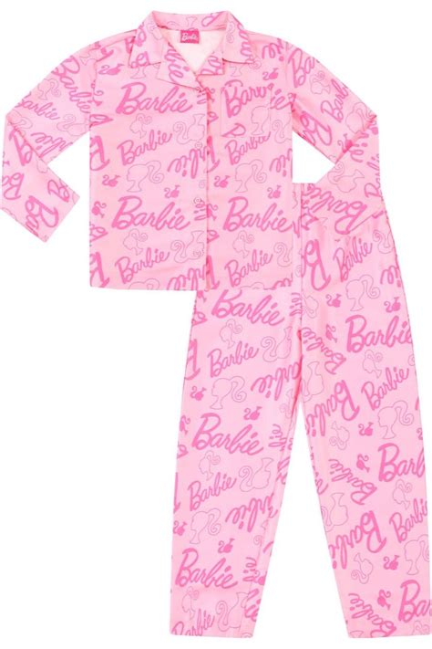 Womens Barbie Pyjamas Pink Satin Long Pjs