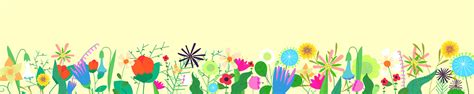 노란색 배경에 꽃 가로 배너입니다 봄 야생 피는 꽃 경계입니다 초본 식물 장식입니다 섬세한 여름 들판과 초원 야생화 바닥에 식물 추상 꽃 0명에 대한 스톡 벡터 아트 및