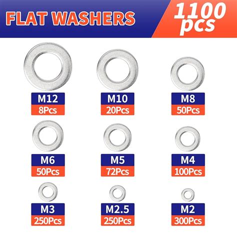 M6 Washer Sutemribor 1000 Pieces 9 Sizes 304 Stainless Steel Flat