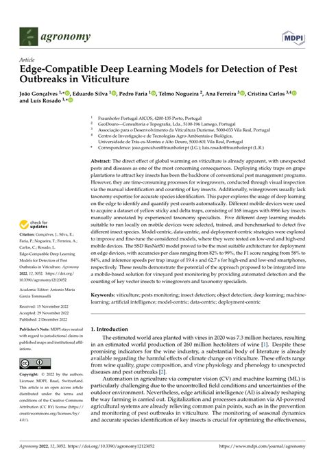 Pdf Edge Compatible Deep Learning Models For Detection Of Pest Outbreaks In Viticulture