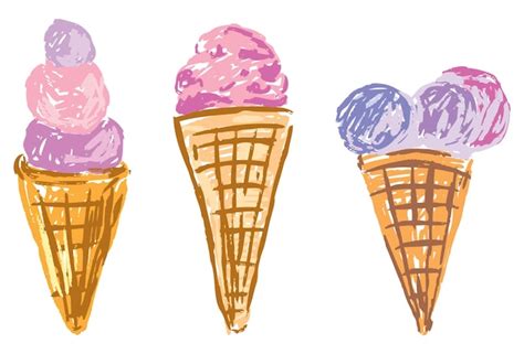 Premium Vector Vanilla Popsicles In Waffle Cones Ice Cream Setvector