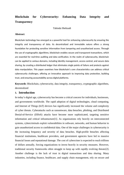 Pdf Blockchain For Cybersecurity Enhancing Data Integrity And