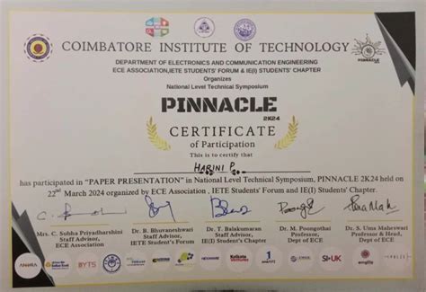 Harini P On Linkedin Achievement Technicalsymposium