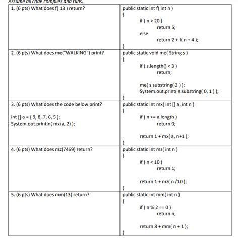 solved assume all code compiles and runs 1 6 pts what