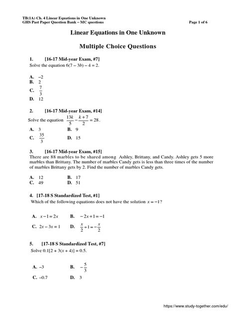 good hope school 16 21 1a ch 4 linear equations in one unknown mc