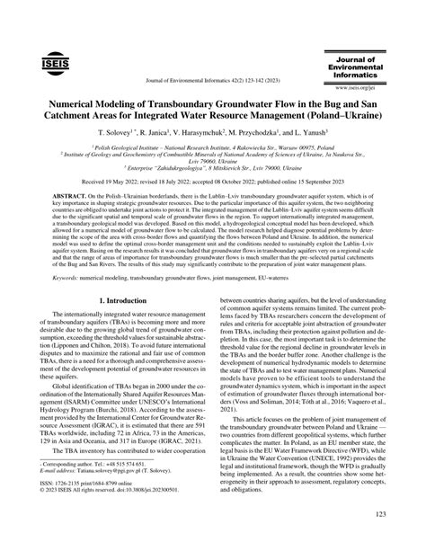 Pdf Numerical Modeling Of Transboundary Groundwater Flow In The Bug And San Catchment Areas