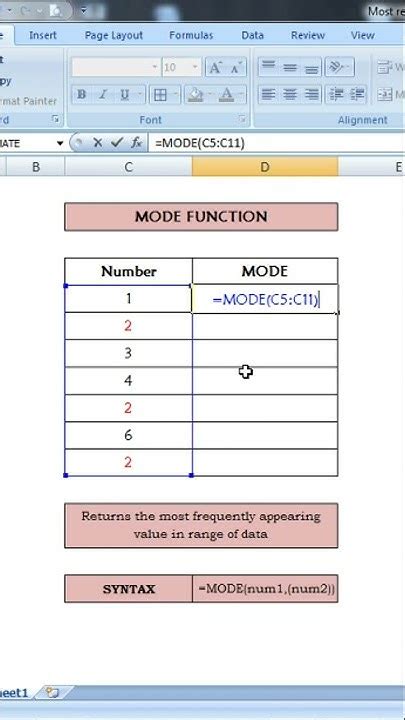 Most Repeated Number In A Data Range Using Mode Function In Excel Shorts Youtube