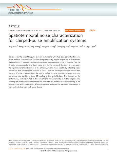 Pdf Spatiotemporal Noise Characterization For Chirped Pulse