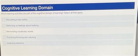 Solved Cognitive Learning Domain Which Learning Activities