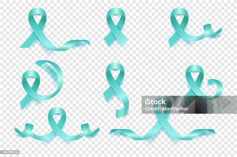 벡터 3d 현실적인 청록색 리본 세트입니다 난소암 인식 기호 근접 촬영 암 리본 템플릿입니다 세계 난소암의 날 개념 0명에 대한 스톡 벡터 아트 및 기타 이미지 Istock