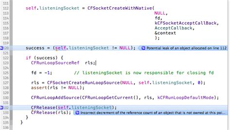 Objective C Potential Memory Leak After Cfsocketcreatewithnative
