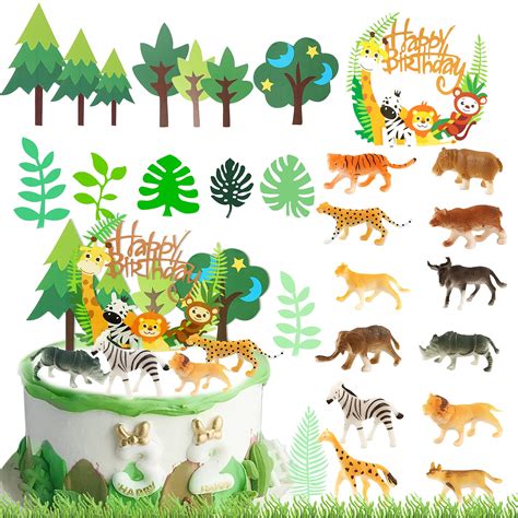 Buy 35 Pcs Jungle Safari Animal Cake Toppers Safari Animals Figures