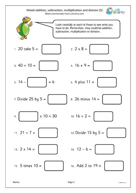 Addition Subtraction Multiplication Division Worksheets Printable Coloring Free