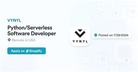 Pythonserverless Software Developer Vynyl Simplify Jobs