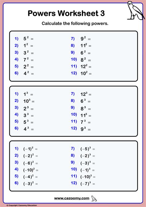 Grade 7 Maths Powers Worksheet
