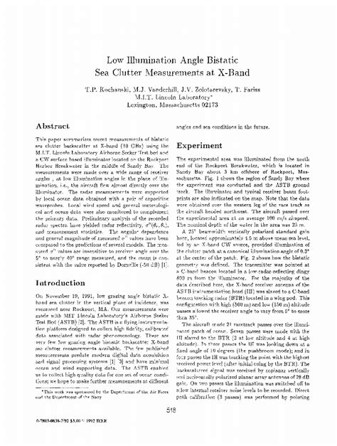Low Illumination Angle Bistatic Sea Clutter Measurements At X Band Ieee Conference Publication