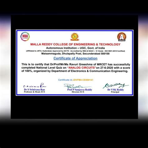 Greeshma Ravuri On Linkedin Sucessfully Completed National Quiz On Analog Circuits Organized By