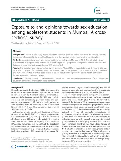 Pdf Exposure To And Opinions Towards Sex Education Among Adolescent