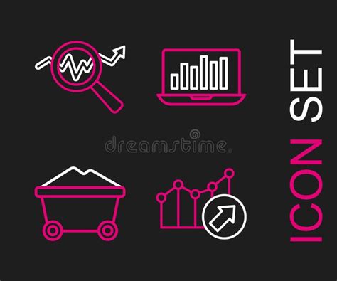 Set Line Financial Growth Coal Mine Trolley Laptop With Graph Chart