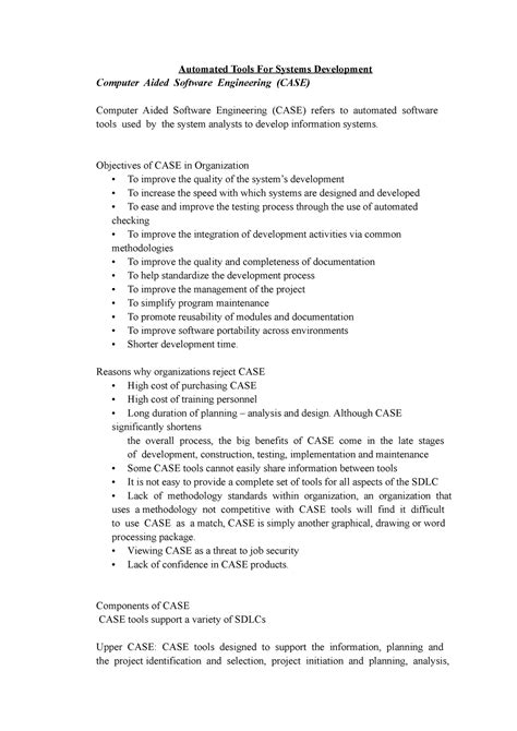 CASE Tools For Moodle Automated Tools For Systems Development Computer Aided Software
