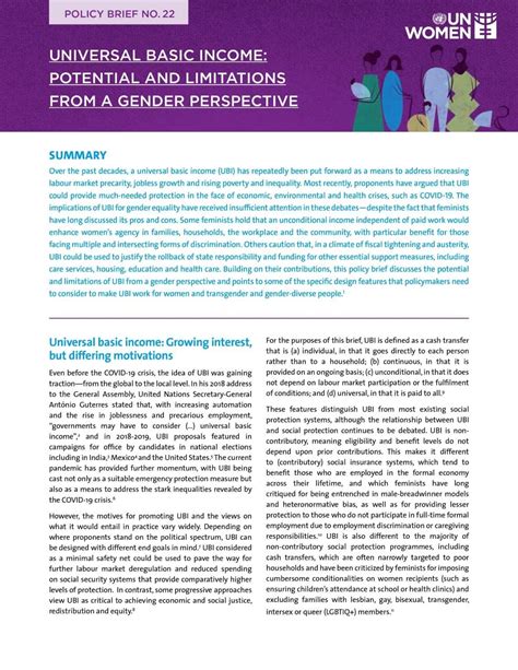 Universal Basic Income Potential And Limitations From A Gender