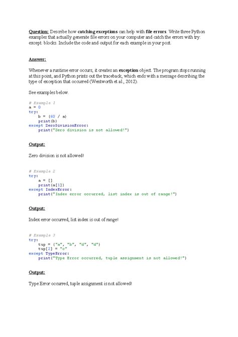 Discussion Forum Unit 8 Question Describe How Catching Exceptions