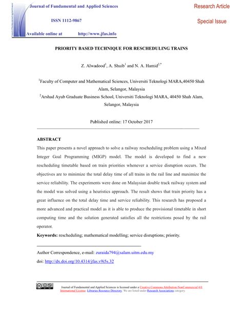 Pdf Priority Based Technique For Rescheduling Trains