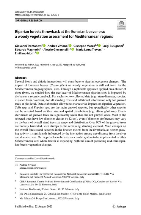 Pdf Riparian Forests Throwback At The Eurasian Beaver Era A Woody Vegetation Assessment For