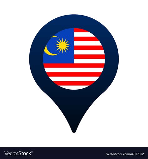 Malaysia Flag And Map Pointer Icon National Vector Image