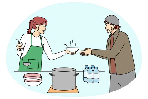 Volunteer Serving Food To Poor Homeless People 23877076 Vector Art At