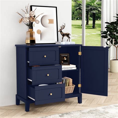 Hlr Modern 32 Accent Cabinet 3 Drawers And Door Navy Blue
