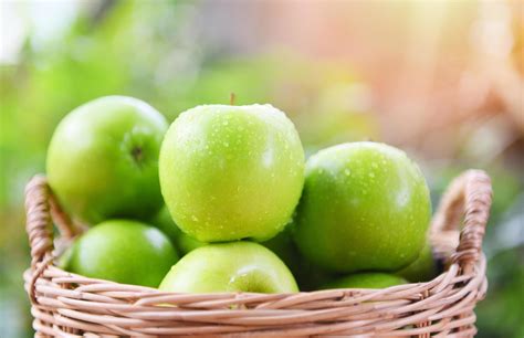 Green Apples Harvest Fresh Apple In The Basket Collect Fruit In The