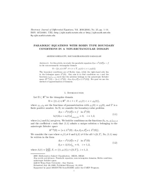 Pdf Parabolic Equations With Robin Type Boundary Conditions In A Non Rectangular Domain
