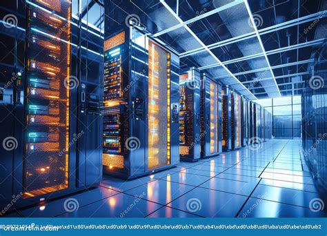 Server Room With Powerful Computers Storing Large Amounts Of Data