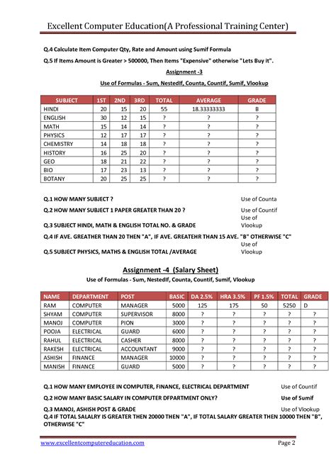 solution 50 ms excel assignments pdf for practice free download all