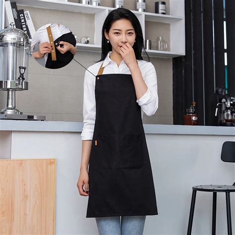 레스토랑 앞치마 주방 가정용 오일 방지 커피 한약 요리사 손 닦아 큰 주머니 여자 베이킹 바베큐 액세서리 티몬