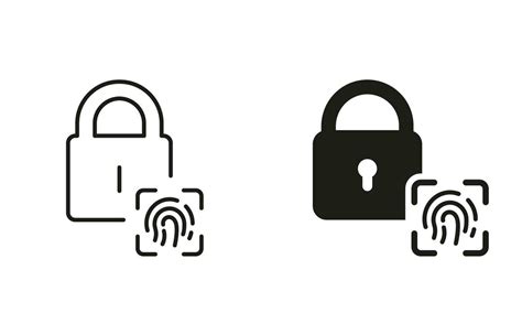 Padlock And Finger Print Biometric Identification Line And Silhouette Icon Set Unique