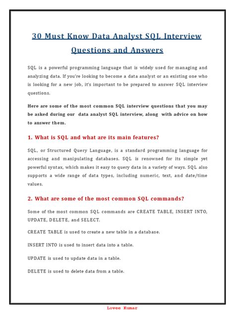 Dataanalyst Interview Questions Pdf Table Database Database Index